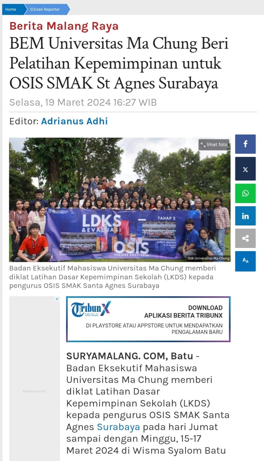 BEM Universitas Ma Chung Beri Pelatihan Kepemimpinan untuk OSIS SMAK St ...