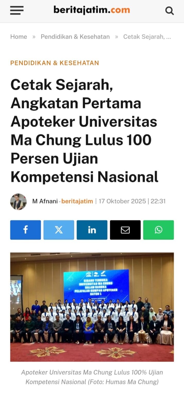 Cetak Sejarah, Angkatan Pertama Apoteker Universitas Ma Chung Lulus 100 ...